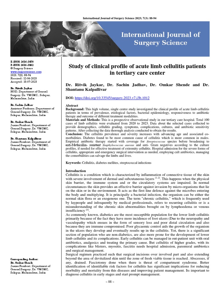 Clinical Profile of Acute Limb Cellulitis | PDF | Surgery | Wound
