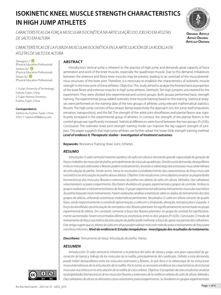 Isokinetic Kneel Muscle Strength Characteristics | PDF | Sistema Locomotor