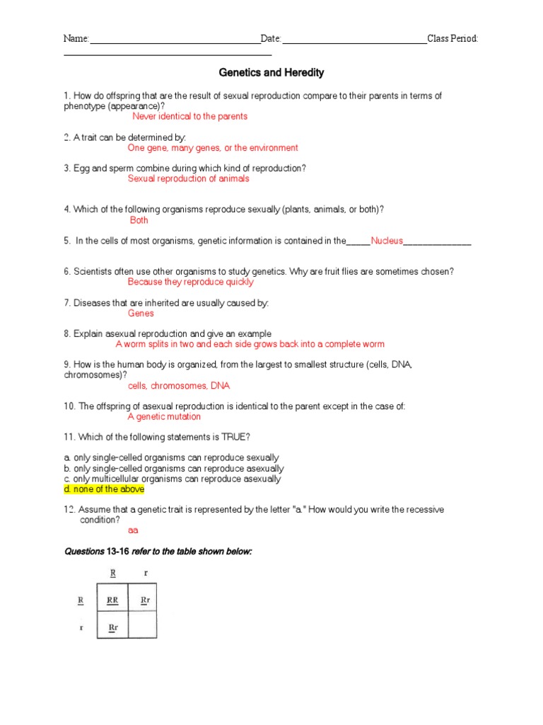 Genetics and Heredity CFA Study Guide With Answers | PDF | Reproduction ...