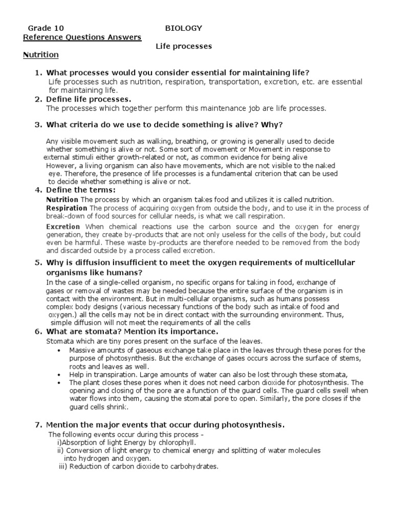 GR 10 Biology Ref Notes Life Processes NUTRITION | PDF | Digestion ...