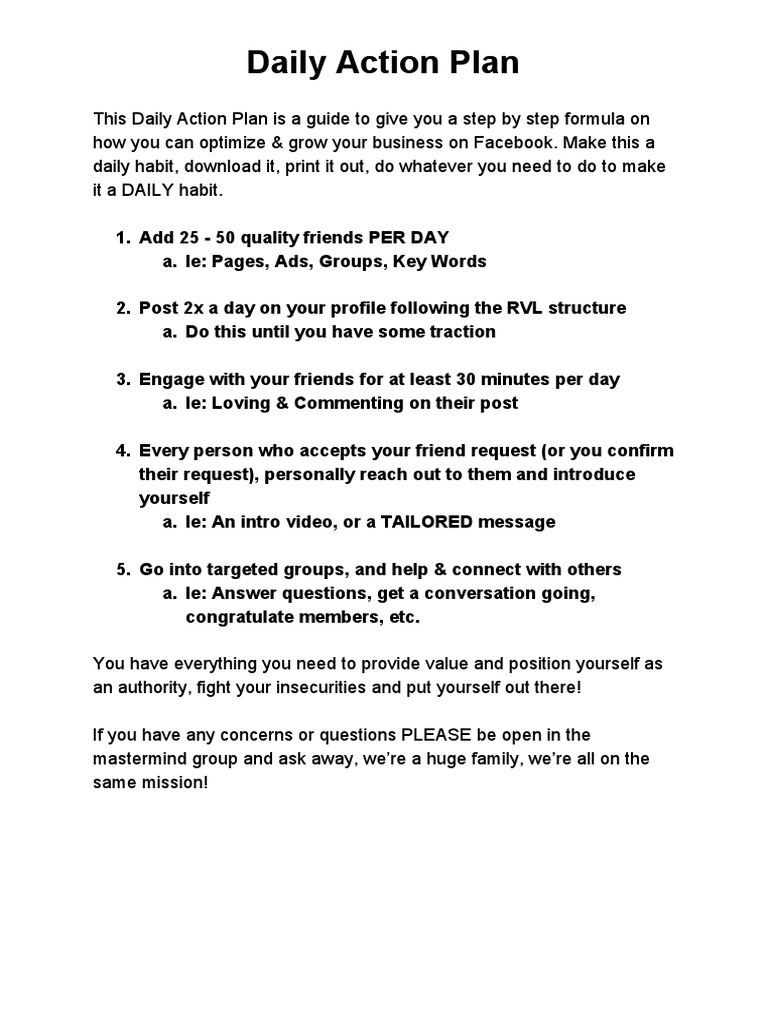 Daily Action Plan (Affiliate Marketing) | PDF