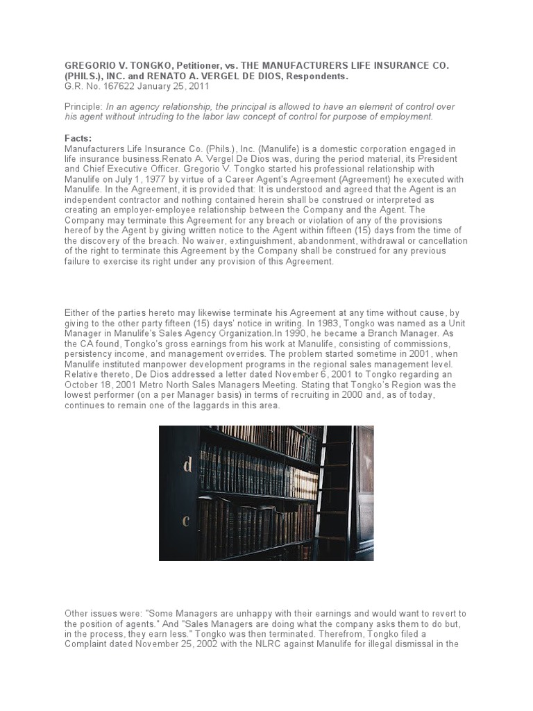Tongko vs. Manulife: Employment Dispute | PDF | Burden Of Proof (Law ...