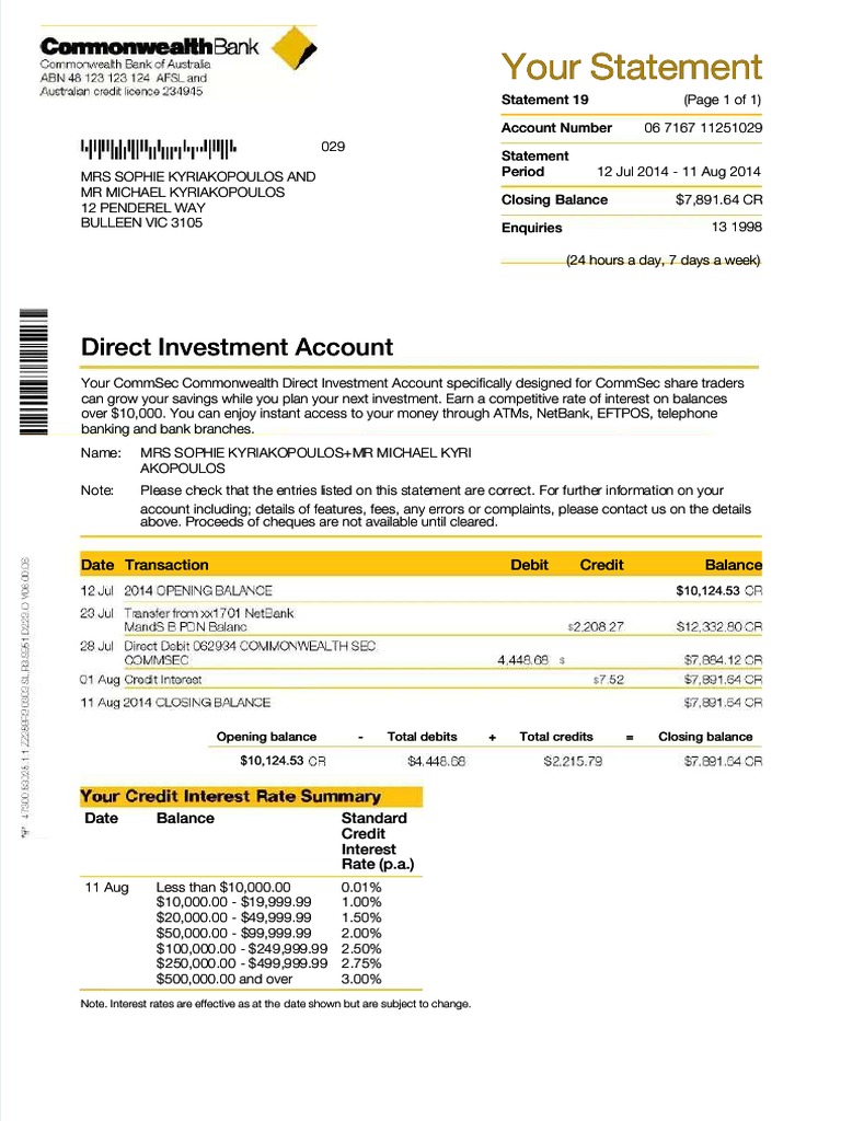 Australia Commonwealth Bank Statement 2 | PDF