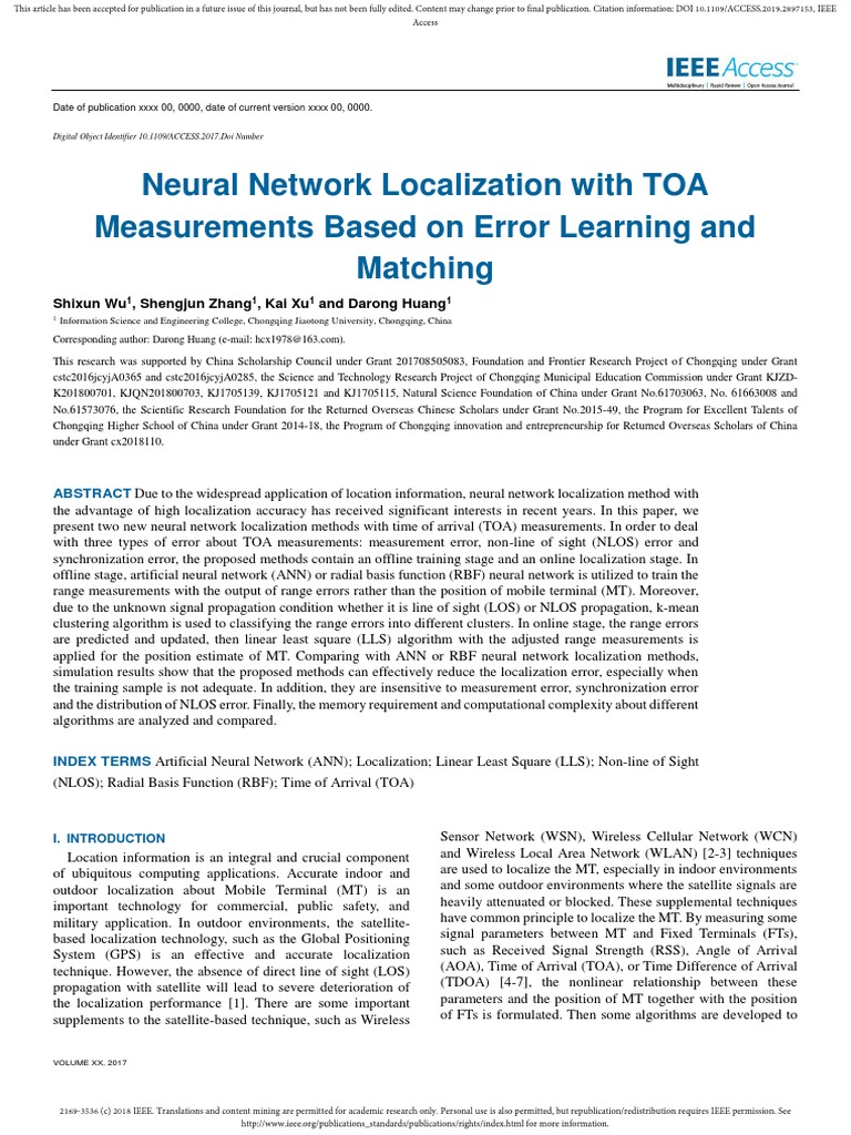 Neural Network Localization With Toa Measurements Pdf Artificial Neural Network Cluster