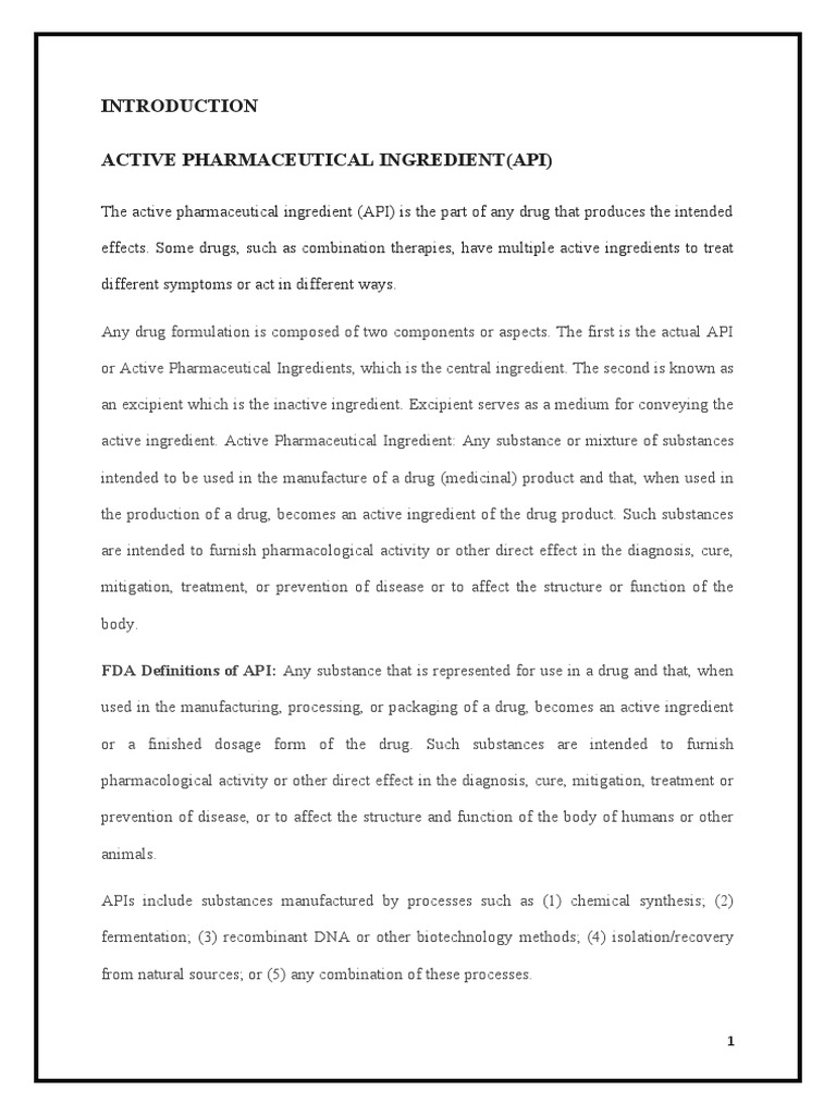 Active Pharmaceutical Ingredients (API) | PDF | Food And Drug ...