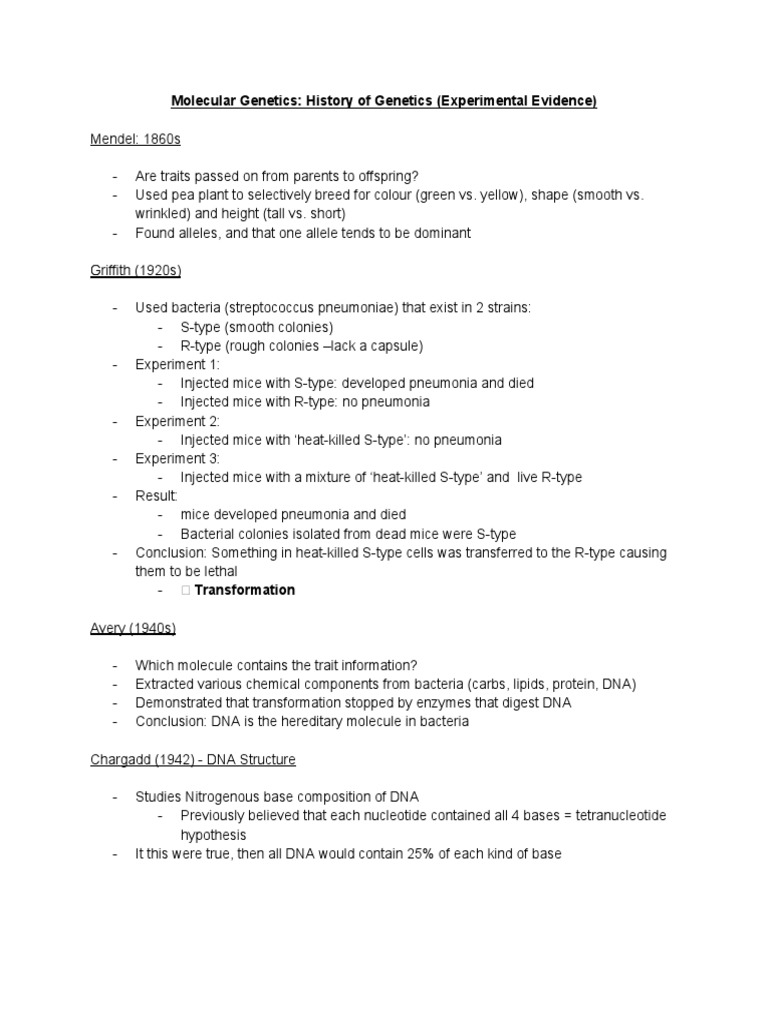 Molecular Genetics - History of Genetics (Experimental Evidence) | PDF ...
