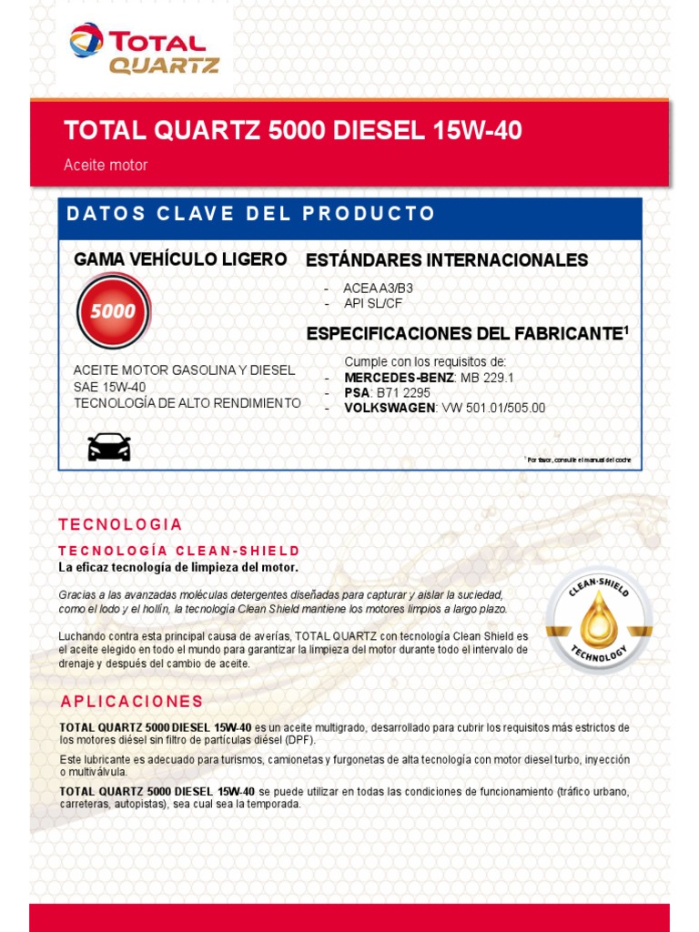 Tds Total Quartz 5000 Diesel15w-40 969 202006 Es Esp | PDF | Motor ...