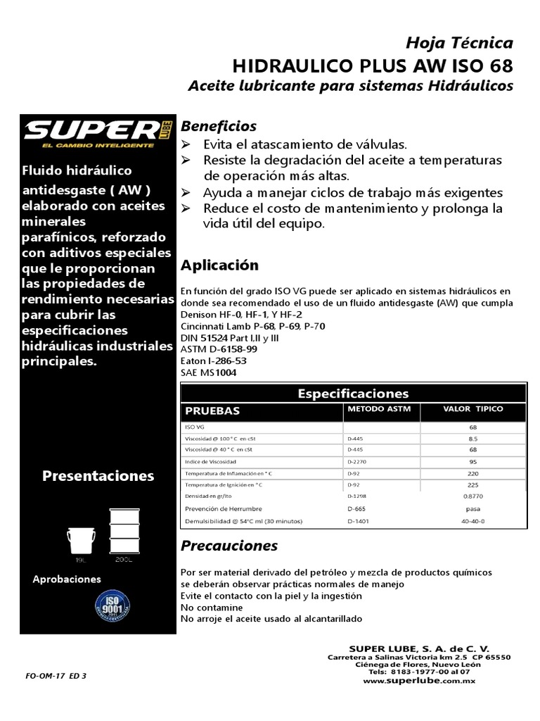 HT HID PLUS AW ISO 68 SLUBE | PDF