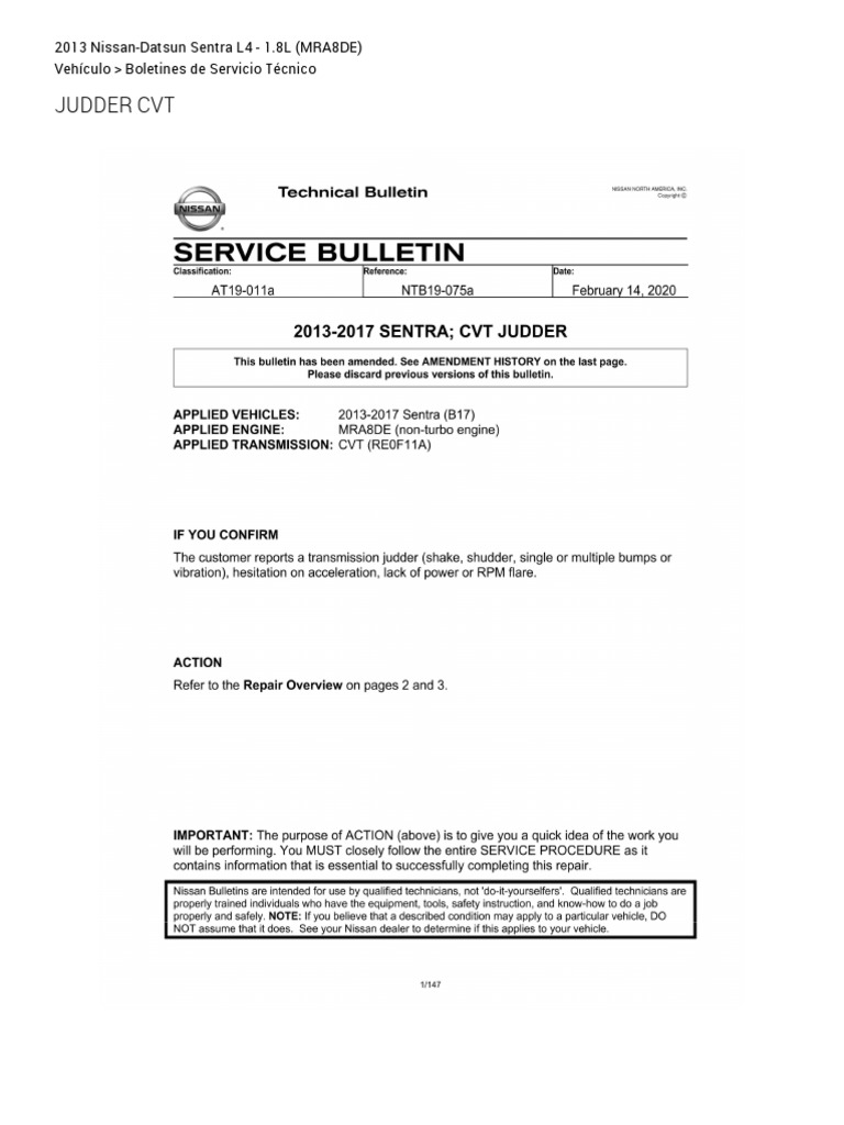 Judder CVT en Nissan Sentra 2013 | PDF