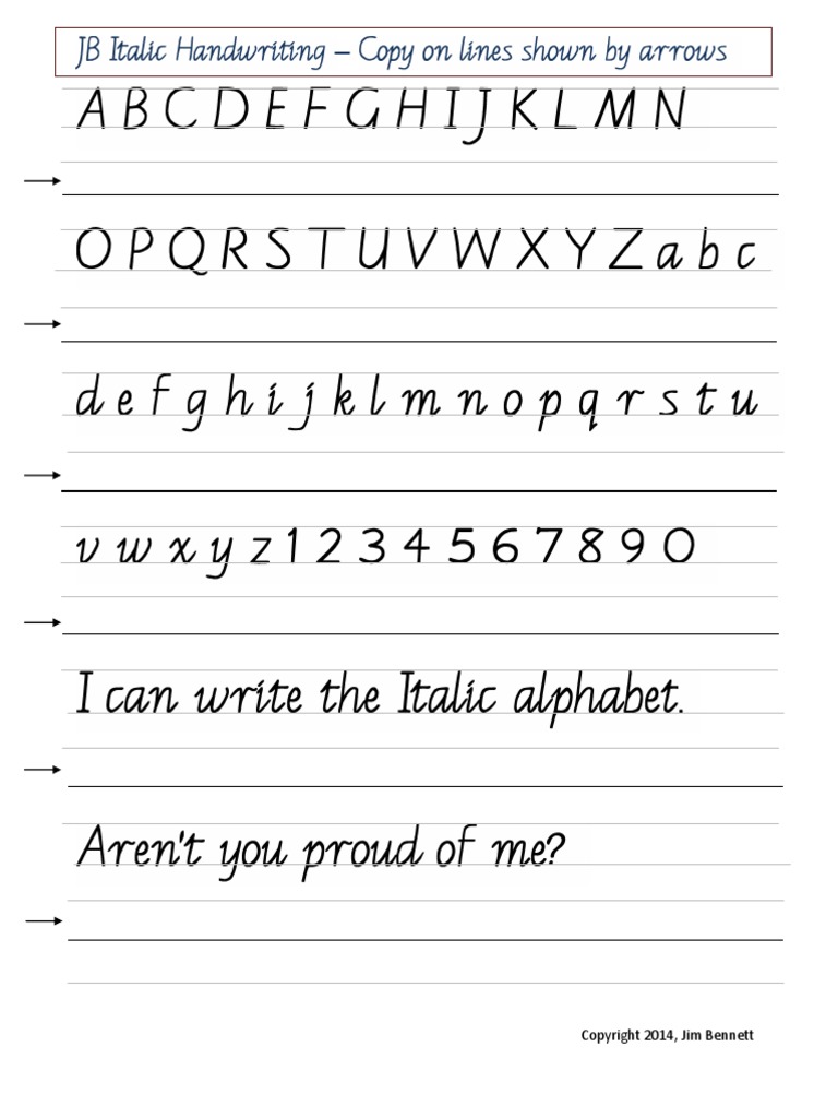 Italic Handwriting Practice Sheet | PDF