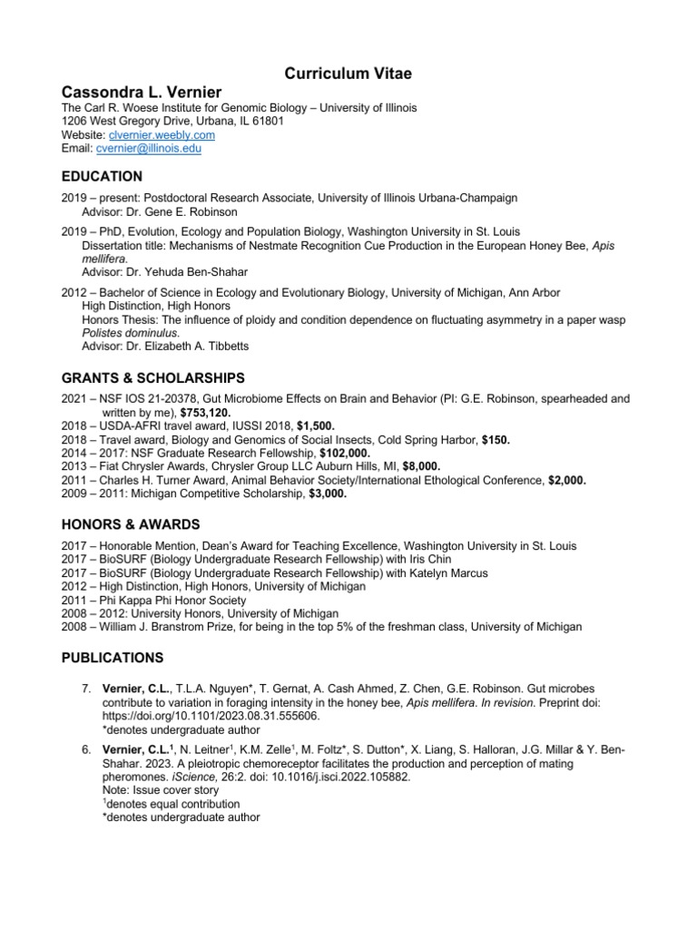 Vernier CV Master Aug 2023 | PDF | Honey Bee | Western Honey Bee