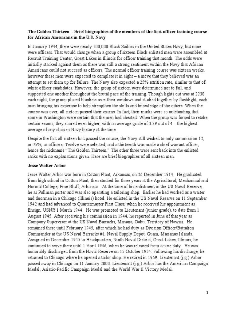 Golden Thirteen Biographies | PDF | United States Navy | United States ...