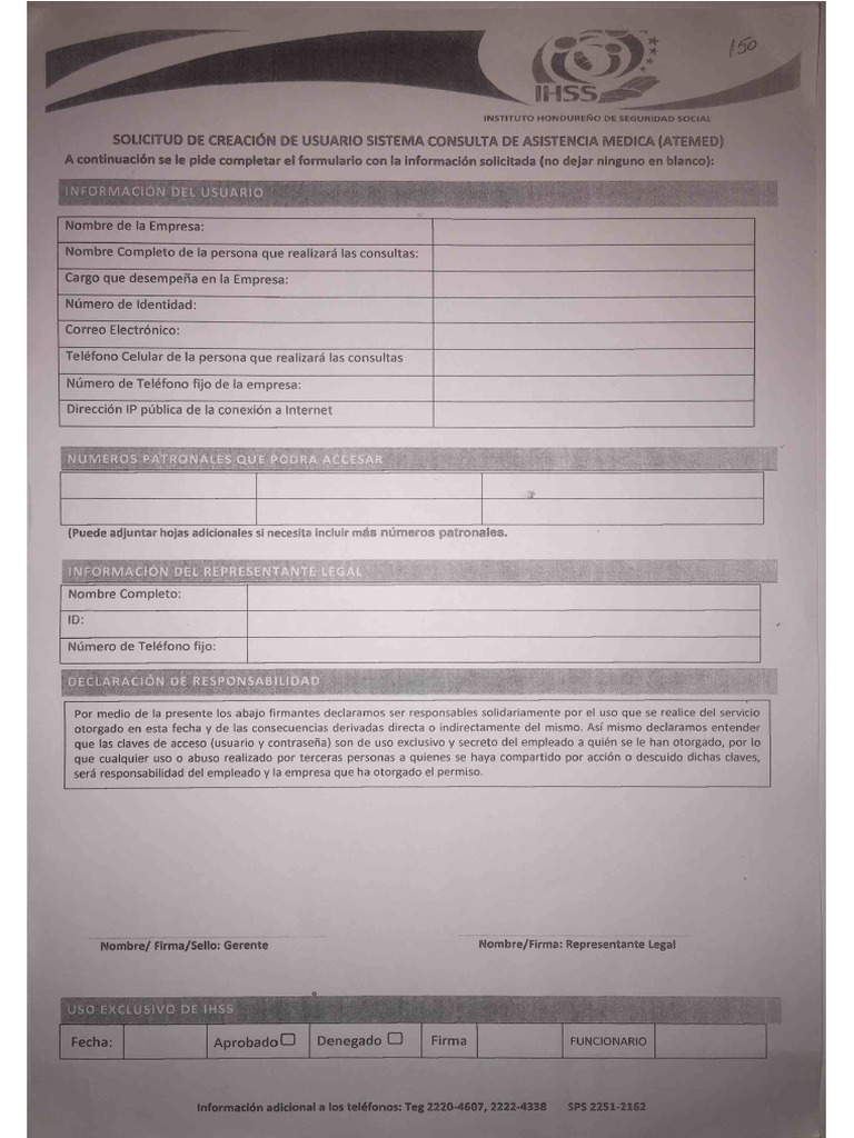 IHSS - Solicitud de Creación de Usuario Sistema Consulta de Asistencia ... IHSS - Solicitud de Creación de Usuario Sistema Consulta de Asistencia ...