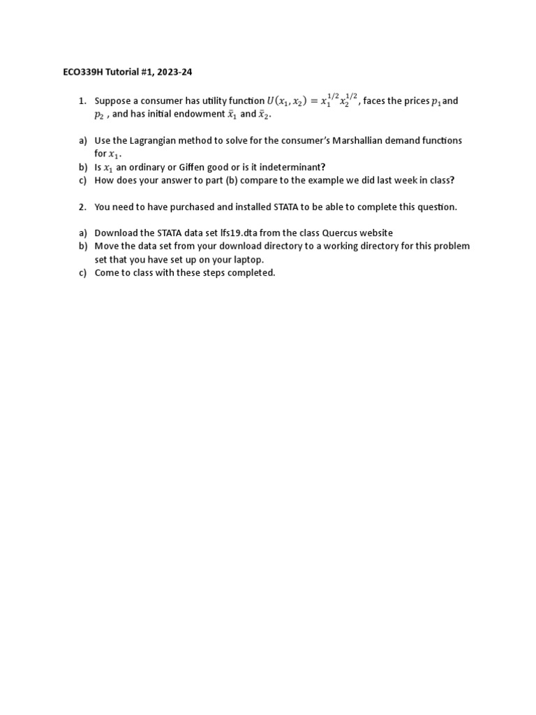 ECO339H Tutorial 1 | PDF