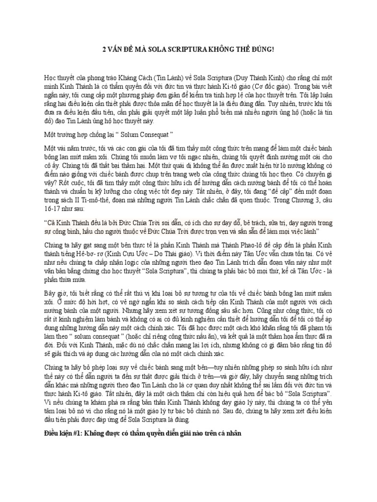 2 VẤN ĐỀ MÀ SOLA SCRIPTURA KHÔNG THỂ ĐÚNG | PDF