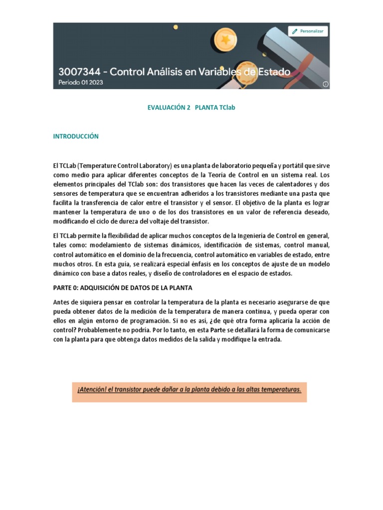 EVALUACION 2 TCLab (Temperature Control Laboratory) | PDF | Calor ...