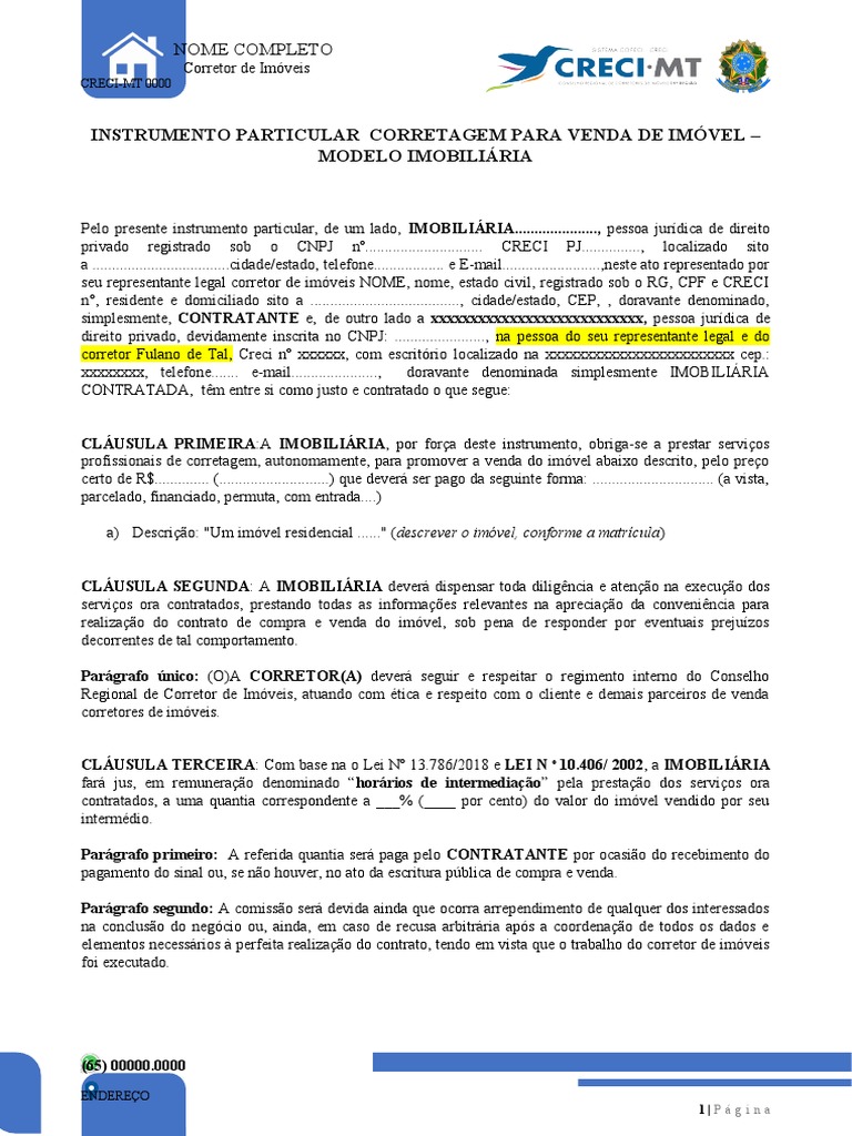 Modelo de Contrato Corretagem Imobiliaria | PDF | Business | Conceitos ...