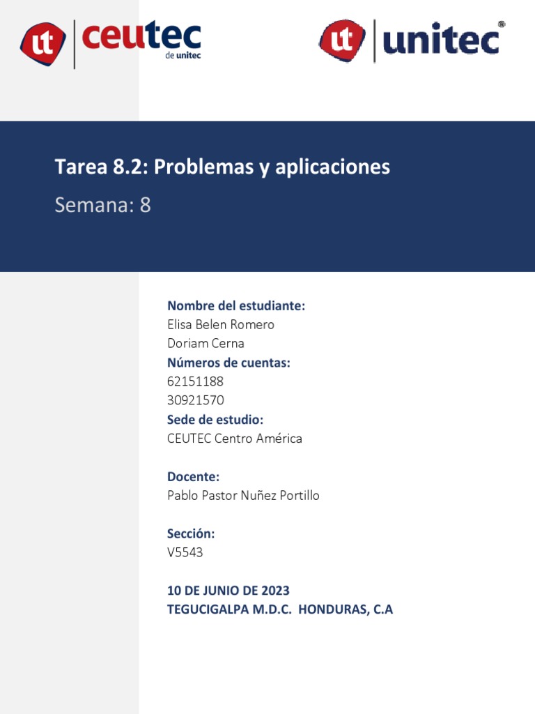 S8-Ejercicios Tarea 8.2 | PDF | Matriz (Matemáticas) | Objetos matemáticos