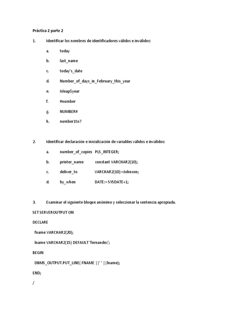 Practica 2 Parte 2-1 | PDF | Pl / Sql | Datos de computadora
