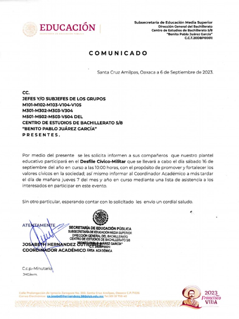 Invitacion Desfile 16 Septiembre | PDF