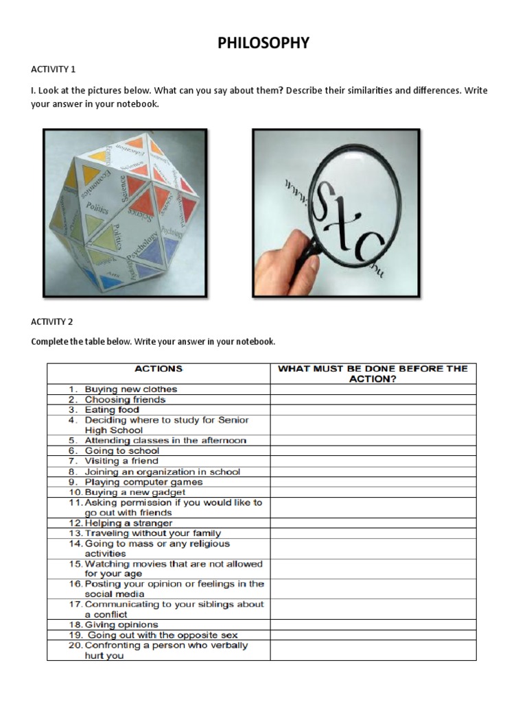 Philosophy Reflection Activities for Students | PDF
