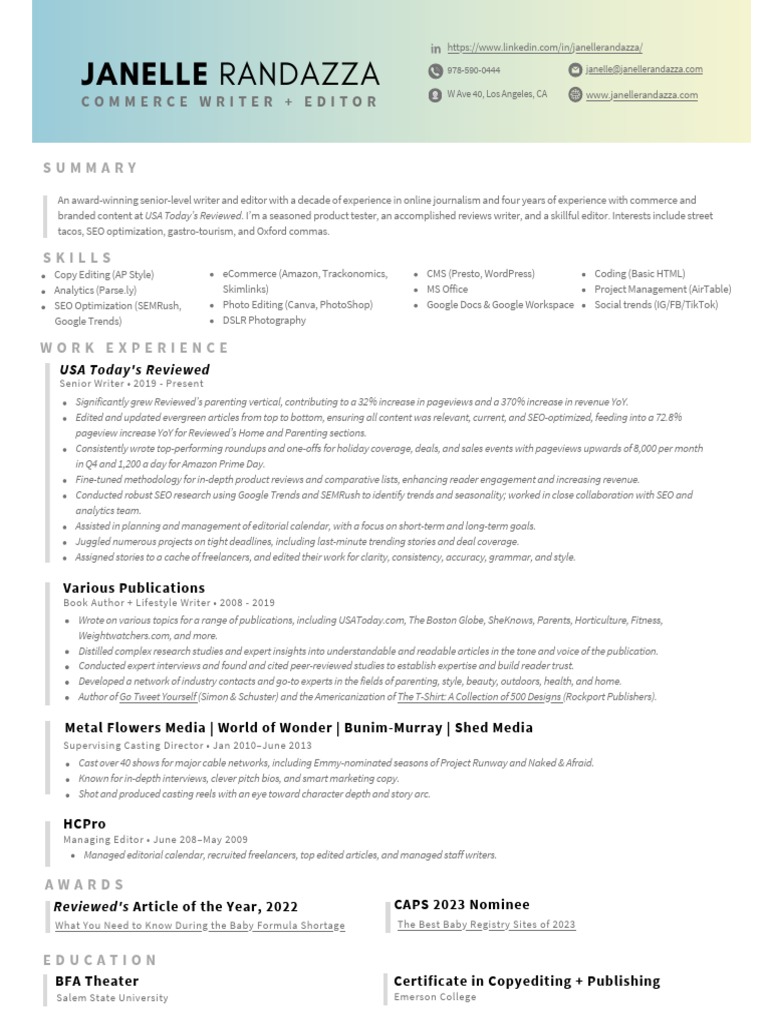 Janelle Randazza Resume Sept 2023 | PDF | Mass Media | Websites