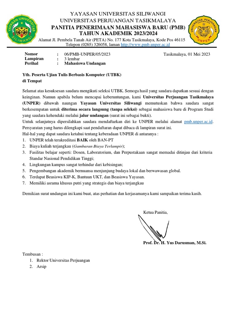 Surat Undangan Mahasiwa Baru 2023 | PDF