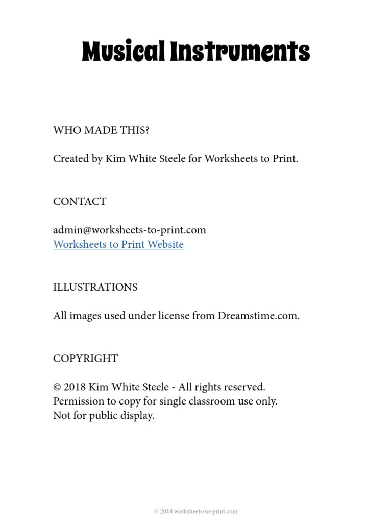 Musical Instruments Vocabulary Worksheet | PDF