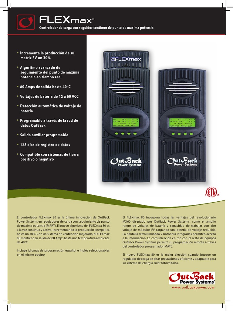 Controlador MPPT FLEXmax 80 de OutBack | PDF | Ingenieria Eléctrica ...