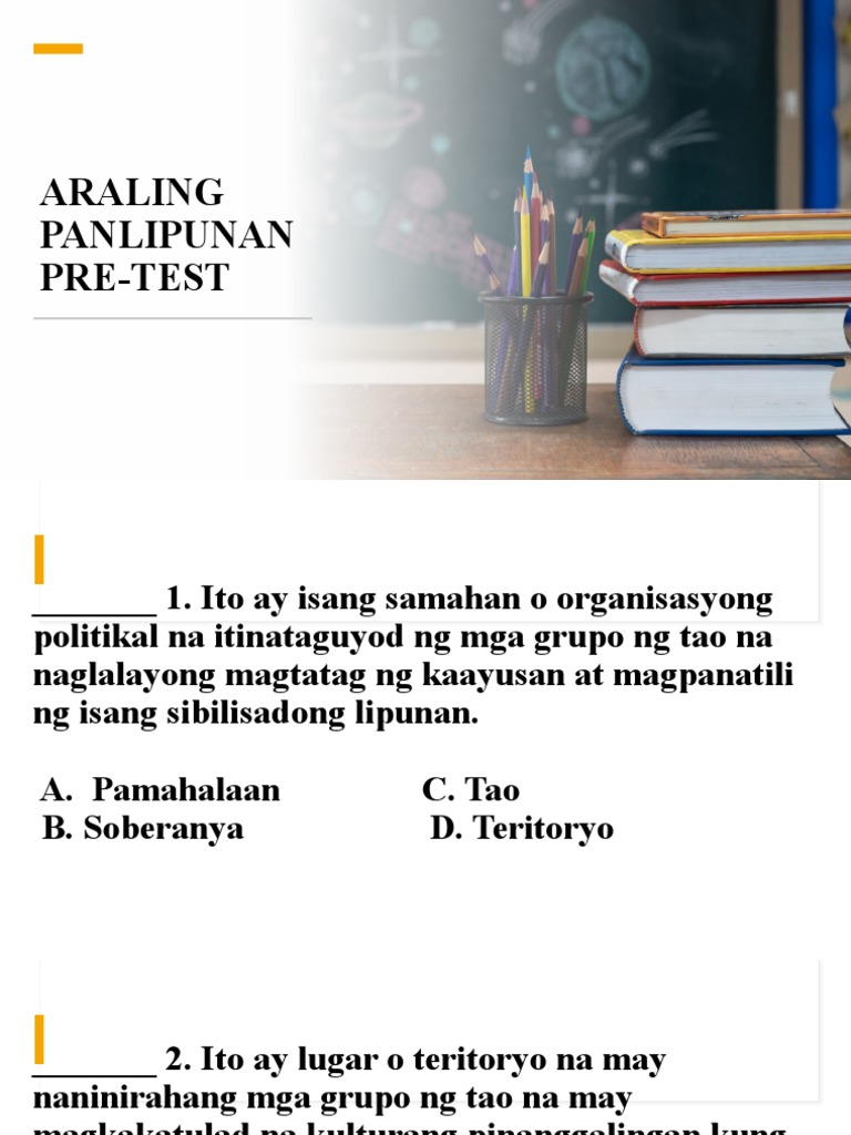 Araling Panlipunan 4 Pre Test | PDF