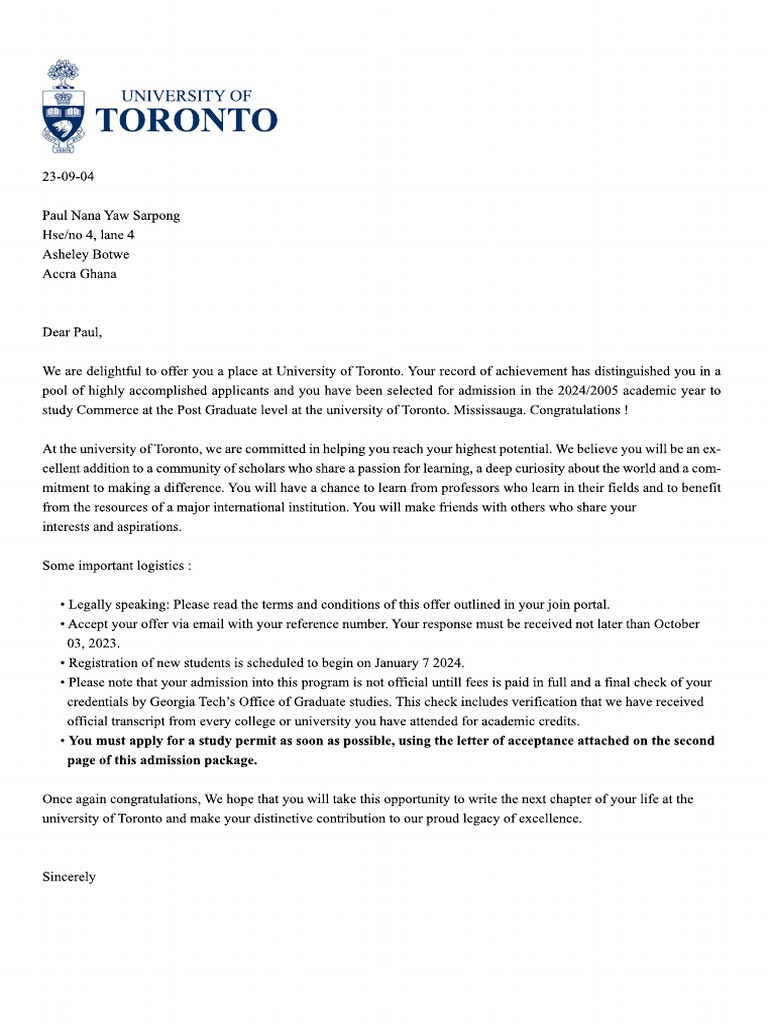 Univesity of Toronto Admission | PDF