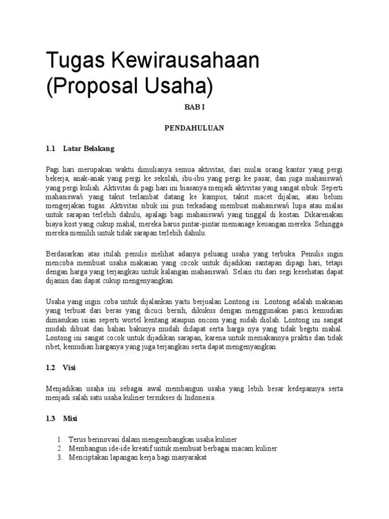 Contoh Proposal Perencanaan Usaha | PDF