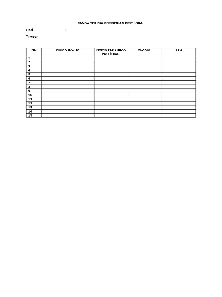 Tanda Terima PMT Balita Lokal | PDF