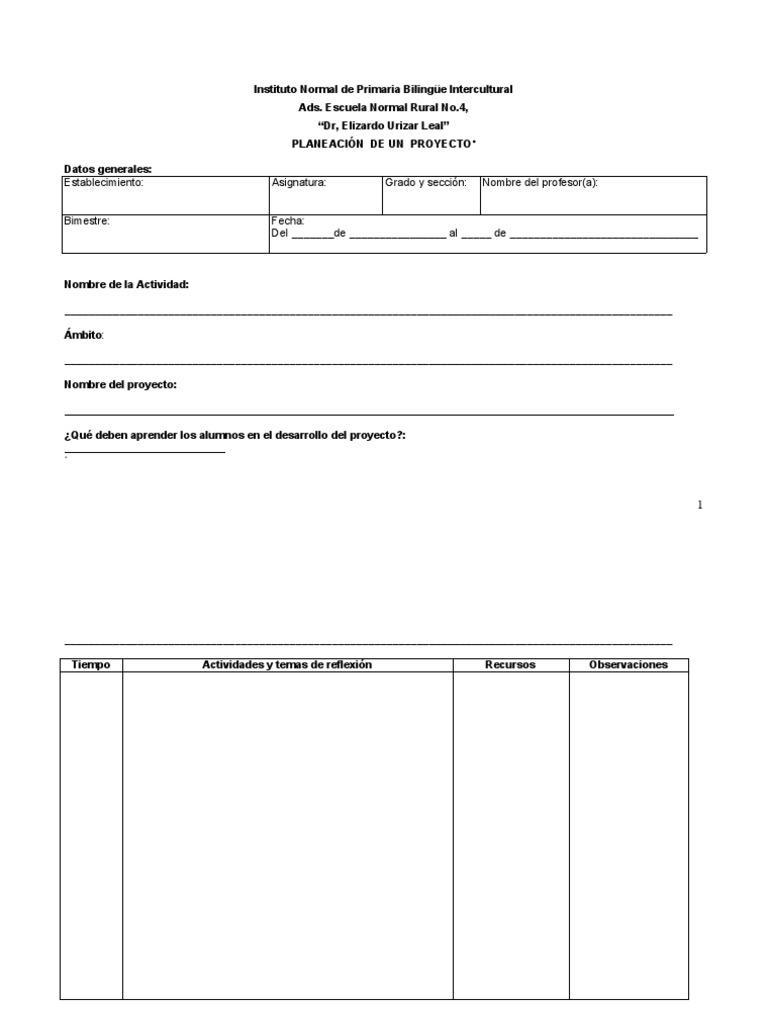 Formato para Planear Un Proyecto | PDF