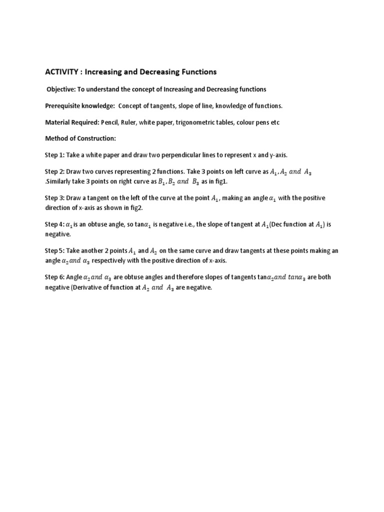 Act 3 Increasing Decreasing Activity Class 12 Pdf Trigonometric Functions Slope