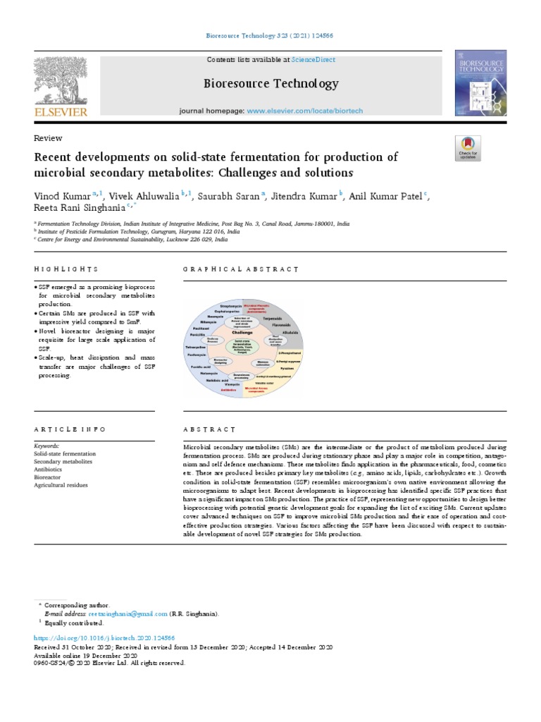 Kumara Et Al., 2021. Recent Developments On Solid - State Fermentation For Production of ...