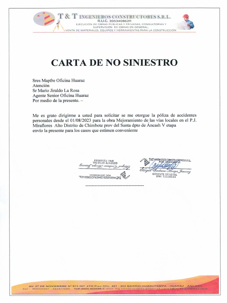 Carta de No Siniestro | PDF