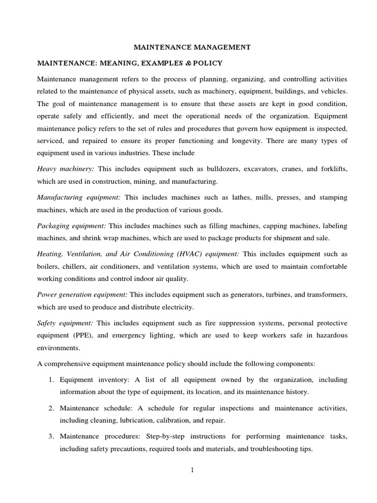 BUS413 Maintenance Policy | PDF | Business