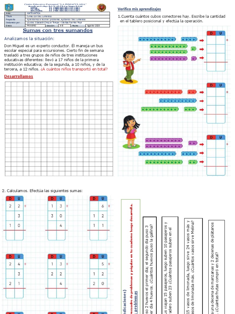Mat - Problemas Con Tres Sumandos - 1ab | PDF