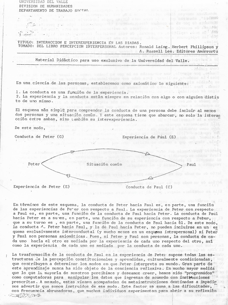 Laing, R. "Percepción Interpersonal" Interacción e Inter Experiencia en ...
