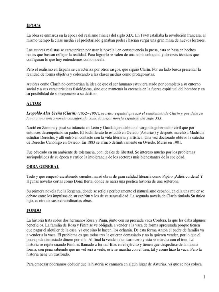 Adiós Cordera Leopoldo Alas, Clarín | PDF | Realismo literario
