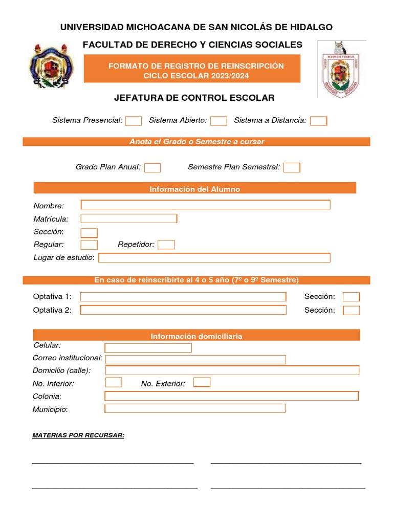 Formato Derecho Reinscripcion | PDF