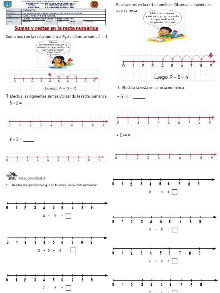 Mat - Resta y Suma en La Recta Numérica - 1p | PDF