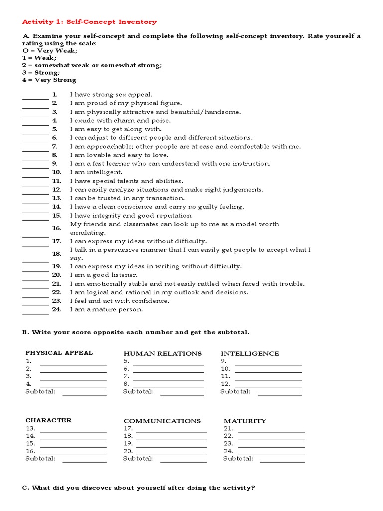 Activity 1 - Self-Concept Inventory | PDF | Communication | Human ...