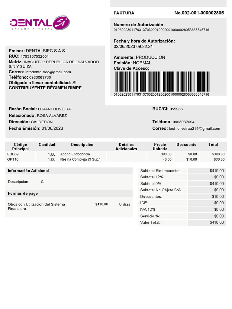 Fac 002-001-000002805 | PDF | Economias | Dinero