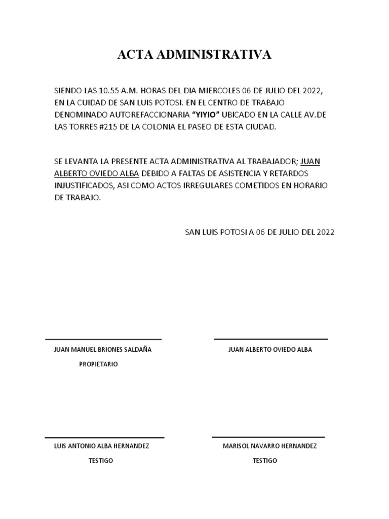 Acta Administrativa | PDF