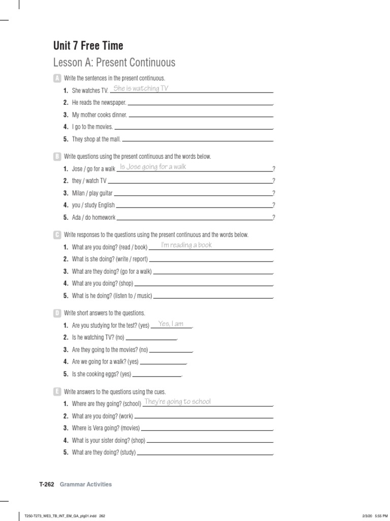 World English 3e Level Intro Grammar Activities Unit 7 Lesson A | PDF ...
