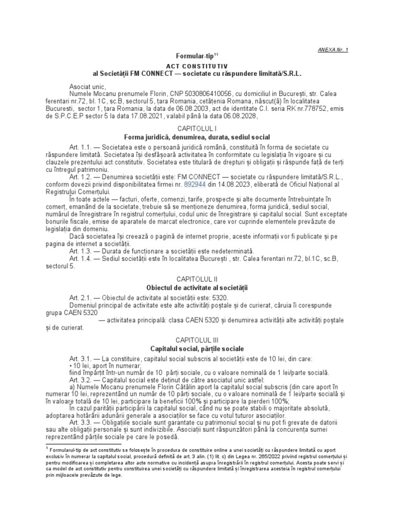 Formular Tip Act Constitutiv | PDF