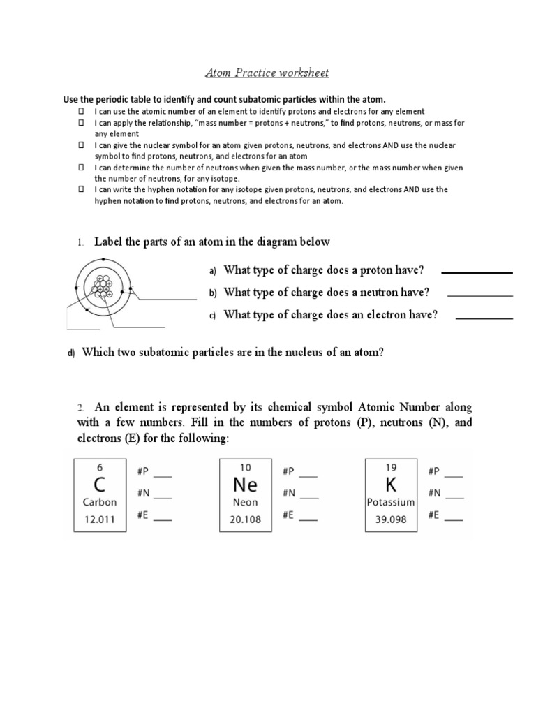 Isotopes and Atom Worksheet | PDF | Atoms | Neutron