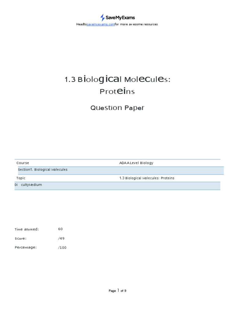 Worksheet 2 Proteins | PDF | Proteins | Peptide